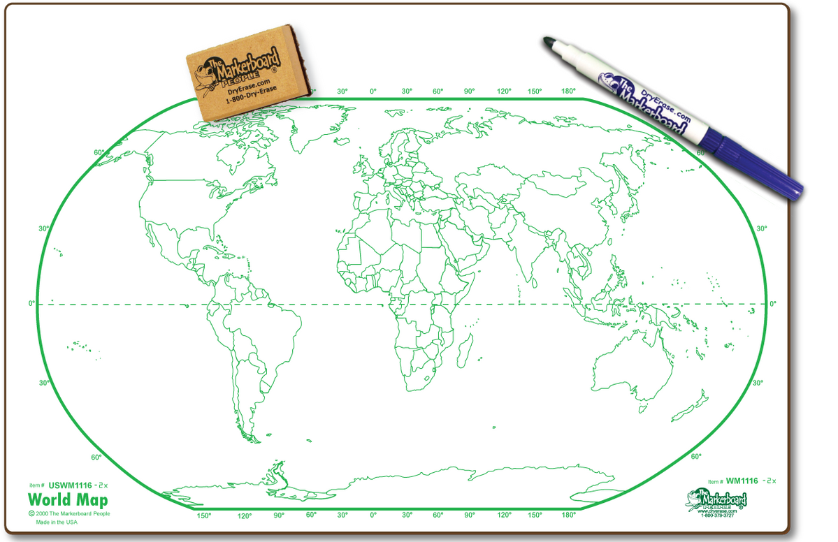World Map Board - Marker & Eraser Combo Kit — DryErase.com